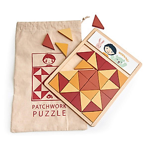 Tender Leaf Toys Wooden Patchwork Quilt Puzzle – Create an Infinite Number of Patterns and Traditional Artwork with Triangular Shapes –Imaginative Play with a Montessori, STEM Approach – Ages 3 years+