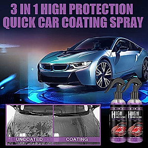 High Protection 3 in 1 Ceramic Coating Spray, High Protection Crystal Coating, Quick Waxing Polishing, Glass Cleaning, Plastic Trim Renovation, Long Lasting Gloss - 3 in 1 formula (2pc 100ml + brush cloth)