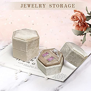 YUEARN Ring Box 3 Slots, Small Velvet Ring Box Hexagon Jewelry, Gold Geometric Earring Box Storage, Handmade Ring Case Display, Holder Jewelry Box Gifts For Wedding, Ceremony, Anniversary, Engagement