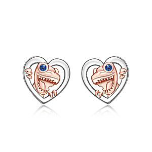 Heart Dinosaur Earrings Sterling Silver Studs for Cute Crystal Sapphire Jewelry Women's Statement Hypoallergenic Animal Valentine Gift