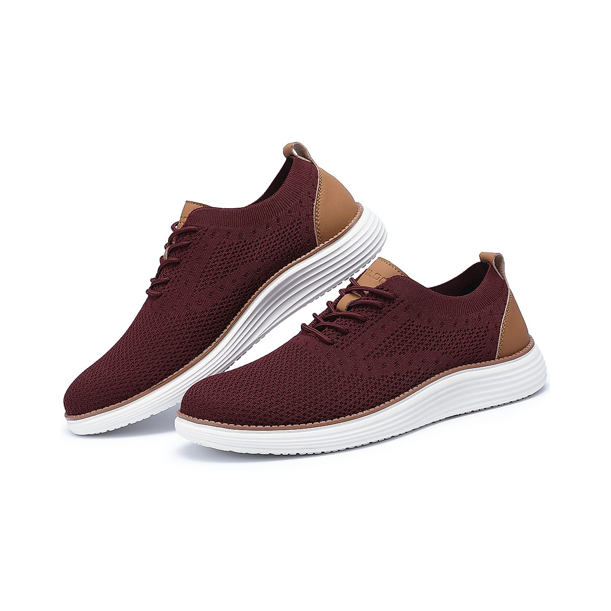 VILOCY Men's Casual Dress Sneakers Oxfords Business Shoes Lace Up Lightweight Comfortable Breathable Walking Knit Mesh Fashion Sneakers Tennis Wine Red,EU44
