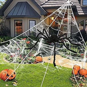 Anerbili Spider Web Halloween Decoration, 236" Spider Web+ 60" Giant Spider Decorations Fake Spider with Triangular Huge Spider Web for Indoor Outdoor Halloween Decor Yard Home Haunted House Decor