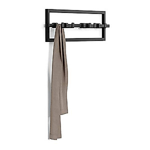 Umbra Cubiko Wall Mounted Modern, Sleek, Space-Saving Hanger with Retractable Hooks to Hang Coats, Scarves, Purses and More, 5, Black