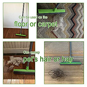 Rubber Broom Carpet Rake for Pet Hair Removal, Portable Hair Remover with Squeegee Broom Hair Removal Brush, Pet Hair Removal Tool for Fluff Carpet, Hardwood Floor, Tile, Window