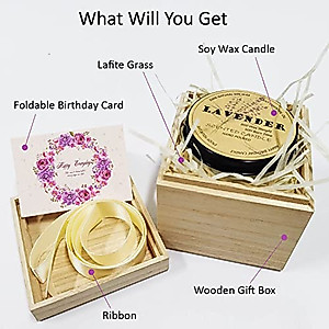 Candles Gifts for Women, Happy Birthday Candles Gifts for Her Mom Sister, 8oz Lavender Scented Candle, Soy Wax Jar Candles Birthday Gift for Friends Men Female Coworker with Wood Gift Box