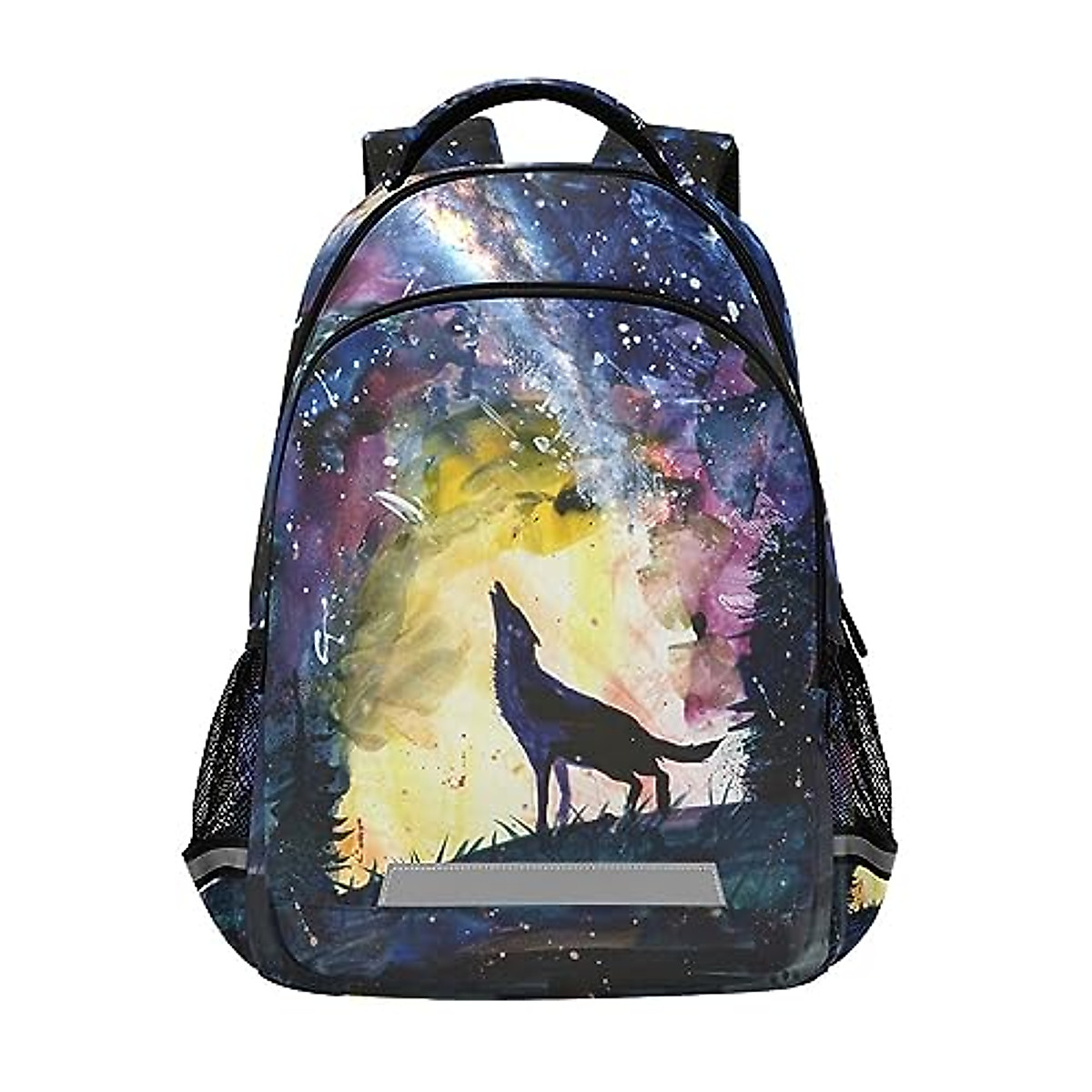 Sletend Teenage Girl’s Boy’s Backpack Middle School Student Bookbag Starry Sky Wolf Outdoor Daypack with Reflective Stripes, Large Capacity Printed Children's Backpack Student School Bag