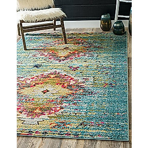 Unique Loom Vita Collection Over-Dyed Southwestern Tribal Vintage Area Rug, Rectangular 9' 0" x 12' 0", Turquoise/Yellow