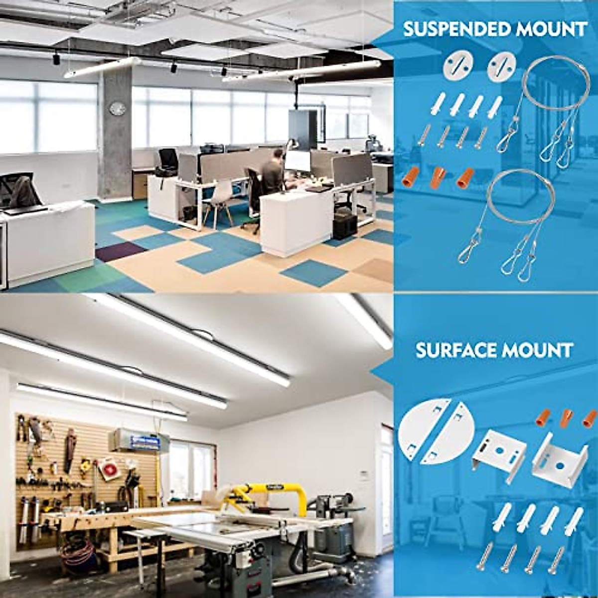 Lightdot Compact 8FT LED Shop Light, Suspend/Flush Mount Comercial Lighting, 110W [Eqv. to 440W HPS/WH] 5000K Daylight Shop Lights Fixtures for Workshop, Energy-Saving up to 4015W/5Y(5hrs/Day) 6Pack