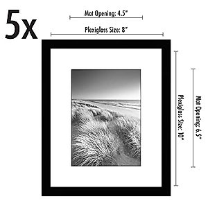 Americanflat 8x10 Picture Frame with Polished Plexiglass - Set of 5 - Use as 5x7 Frame with Mat or 8x10 Frame Without Mat - Galleria Collection - Gallery Frames for Tabletop and Wall Display - Black