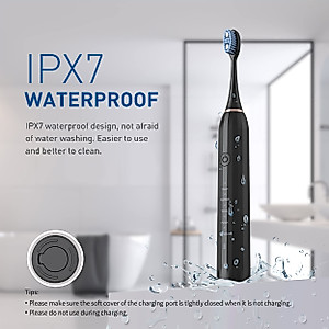 BEBEN Sonic Electric Toothbrush, IPX7 Toothbrush Electric with Long Battery Toothbrush Life for 60 Days, Rechargeable Electronic Toothbrush Set with 5 Tooth Brush Heads-Black