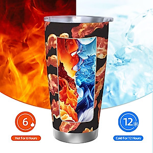 DITXIT Bacon printing 20oz Tumbler Stainless Steel Vacuum Insulated Coffee Travel Mug, Durable Insulated Coffee Travel Mug with Splash-Proof Lid Metal Straw and Brush Thermal Cup for Outdoor