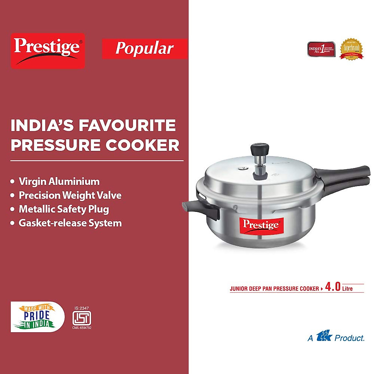 TTK Prestige 10025 Pressure Cooker, Junior, Silver