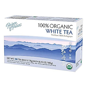 Prince of Peace Organic White Tea, 100 Tea Bags – 100% Organic White Tea – Unsweetened White Tea – Lower Caffeine Alternative to Coffee – Herbal Health Benefits