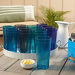 US Acrylic Café Plastic Reusable Tumblers (Set of 12) 32-ounce Iced-Tea Cups, Coastal | Value Set of Restaurant Style Drinking Glasses, Stackable, BPA-free, Made in the USA | Top-rack Dishwasher Safe