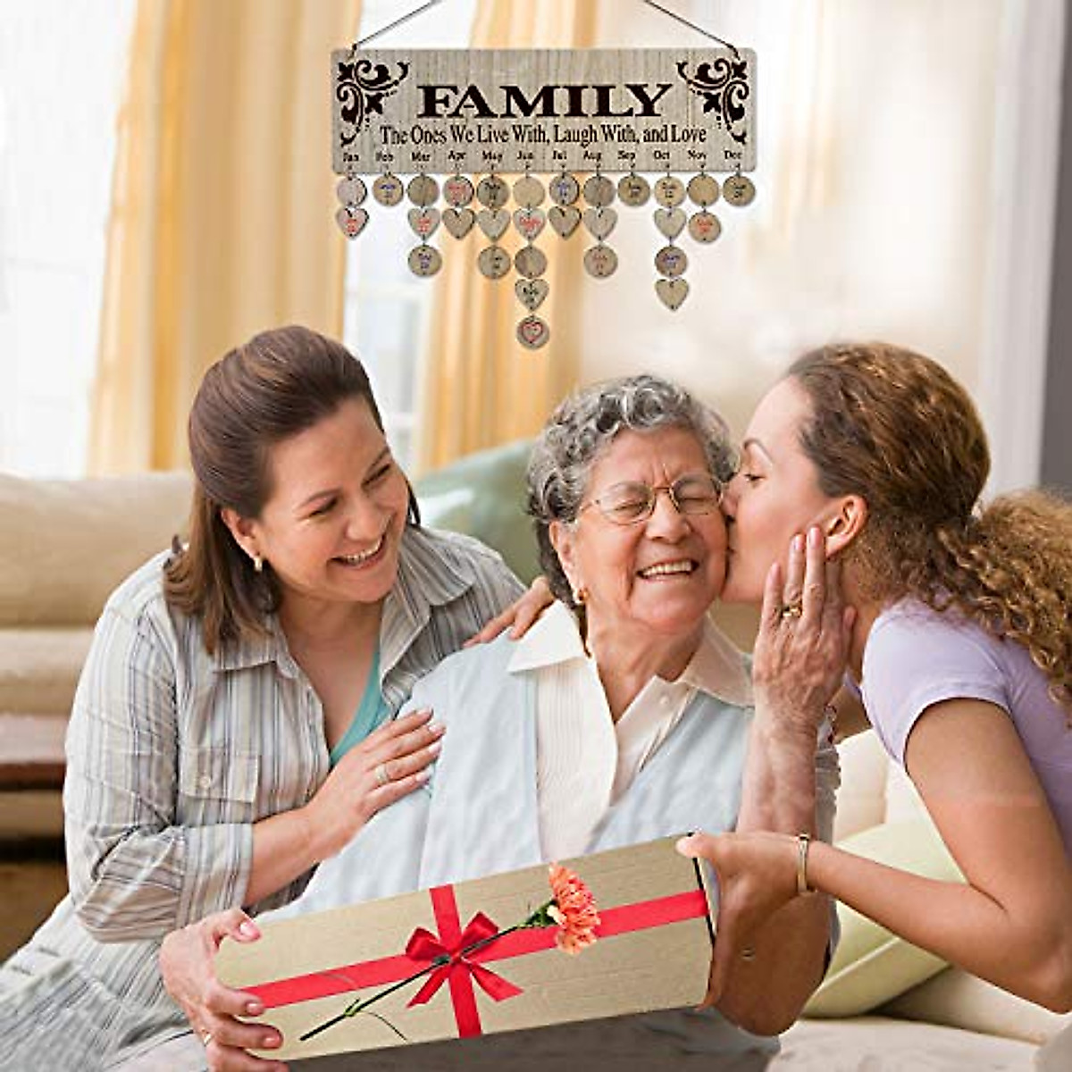 [Gifts for Mom Dad] Family Birthday Calendar Wall Hanging,Wooden Birthday Reminder Plaque Sign Family DIY Calendar Hanging Board Personalized Gifts for Mom