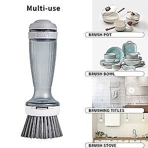 CQT Dish Brush, Dish Scrub Brush with Soap Dispenser for Dishes Kitchen Sink Pot Pan Scrubbing, 1 Brush 2 Refills