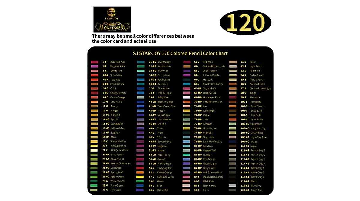SJ STAR-JOY Gold Edition 120 Colored Pencils for Artists