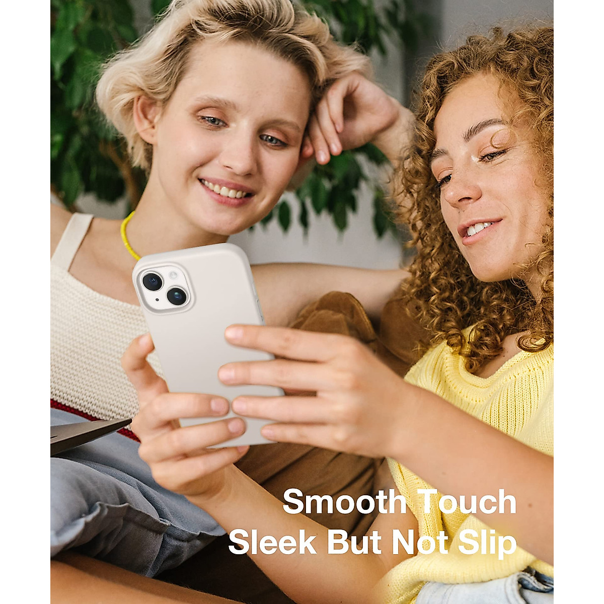 GONEZ for iPhone 14 Case Silicone, with 2X Screen Protector + 2X Camera Lens Protector, [Soft Anti-Scratch Microfiber Lining], Liquid Silicone Shockproof Protective Phone Cover 6.1", Stone