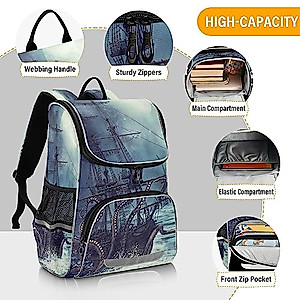 Nander Backpack,Pirate Ship Students School Backpacks with Reflective Tape for Girls & Boys,Wide Mouth School Bag Book Bag for Kid Teens
