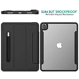 OKUT Smart Case for iPad Pro 12.9" 2020 & 2018,Heavy Duty Protective Cover with Pencil Holder/Tri-Fold Stand/Auto Sleep-Wake/Protector -Black……