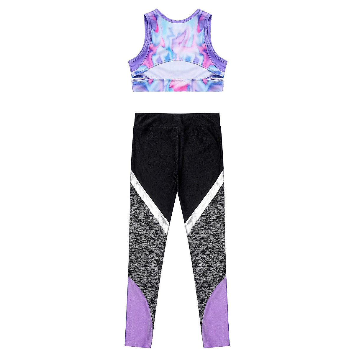 TiaoBug Kids Girls 2 Pieces Sport Sets Printed Crop Vest Tops and Leggings Tracksuit for Yoga Dance Lavender 6 Years