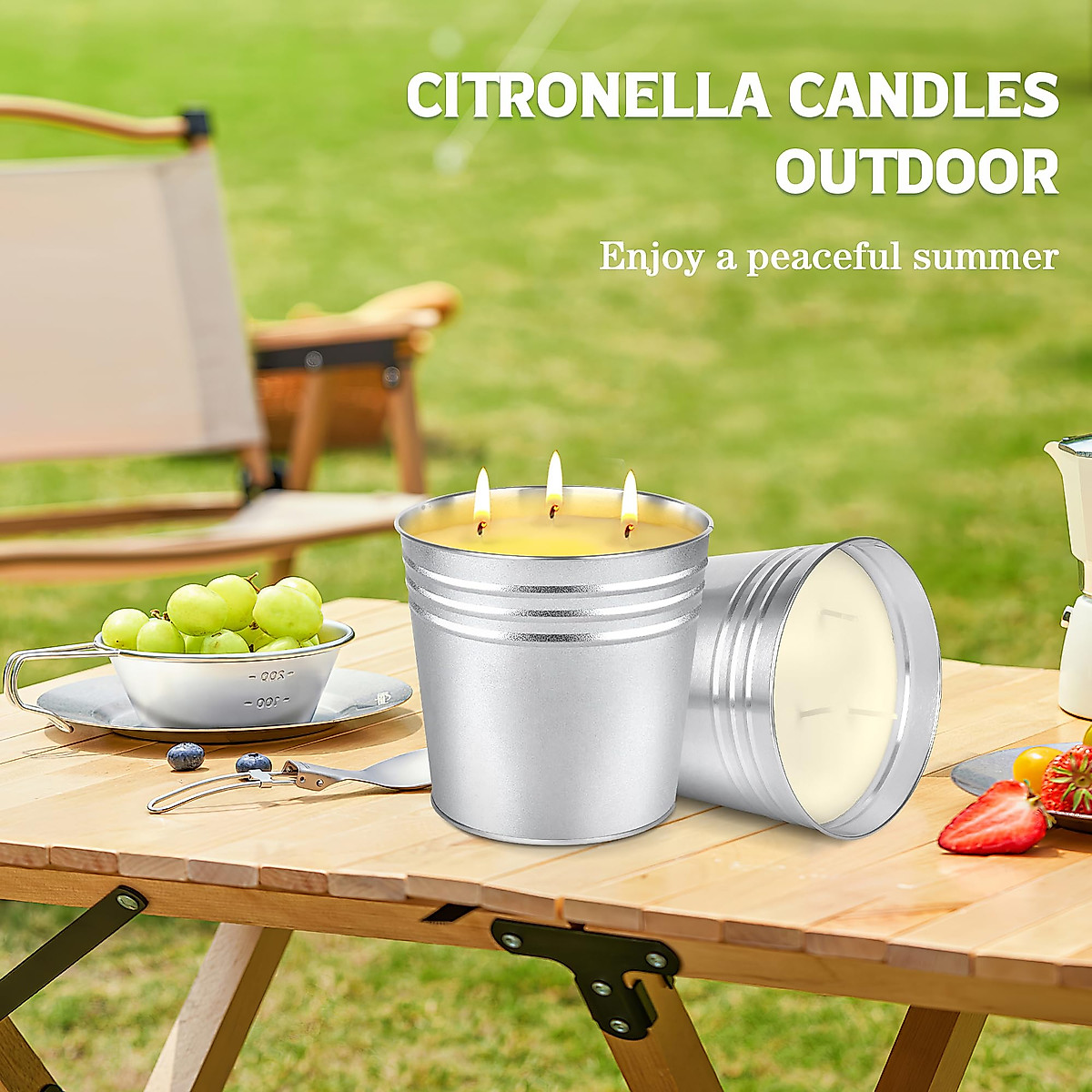 2 Pack Citronella Candles, 3 Wicks 17oz Citronella Candle Outdoor for Home Patio, 160h Long Lasting, Garden Balcony Camping BBQ, Decorative Travel Tin, Natural Soy Wax Jar Candles