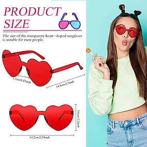 6 Pairs Valentine's Day Heart Shaped Sunglasses Transparent Color Rimless Tinted Glasses Eyewear for Women Girls Party(Red)
