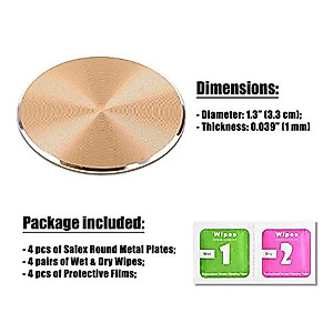 SALEX Cute Replacement Metal Plates Set 4 Pack for Magnetic Phone Holder. Kit of 4 Mix Round Discs Without Holes for Car Mount, Phone Case Back. Strong Circular 3M Adhesive Cell Phone Magnet Stickers.
