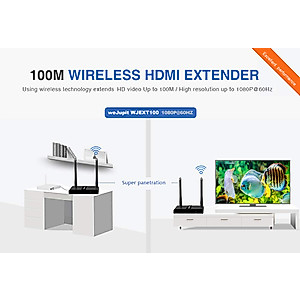 weJupit Wireless HDMI Extender Transmitter and Receiver HD 1080p, Up to 328ft/100m, IR Passback Transmit AV HDMI Signal to HDTV/Project, Point to Point use, Dual Antenna