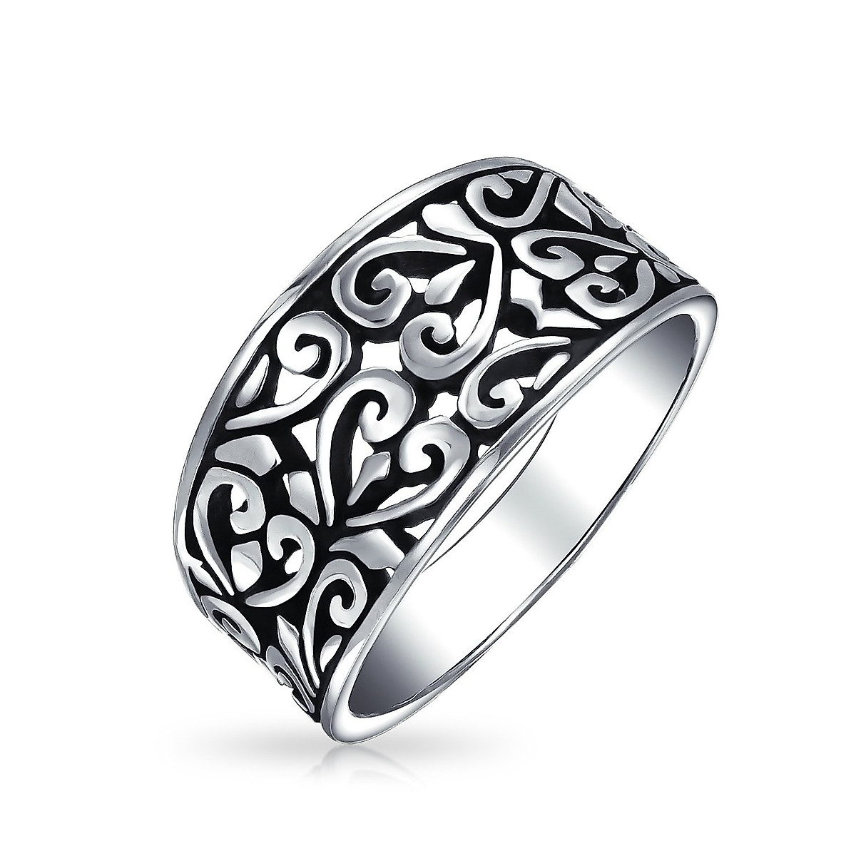 Personalized Boho Fashion Sterling Silver Open Swirl Hearts Filigree Band Ring For Teen For Women 4MM Custom Engraved