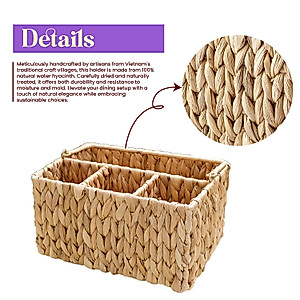 ACAHOME Wicker Silverware Caddy with Handle - Hand Woven Flatware Caddy for Countertop, Picnic - Handmade Utensil Holder Organizer for Kitchen, Office, Bathroom, Bedroom (Water Hyacinth)