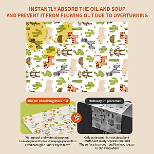 20PCS Disposable Placemats for Baby and Children, Waterproof, Absorbent, Leak-Proof, Suitable for Home, Outdoor Travel and School Use, etc., Happy Zoo Theme