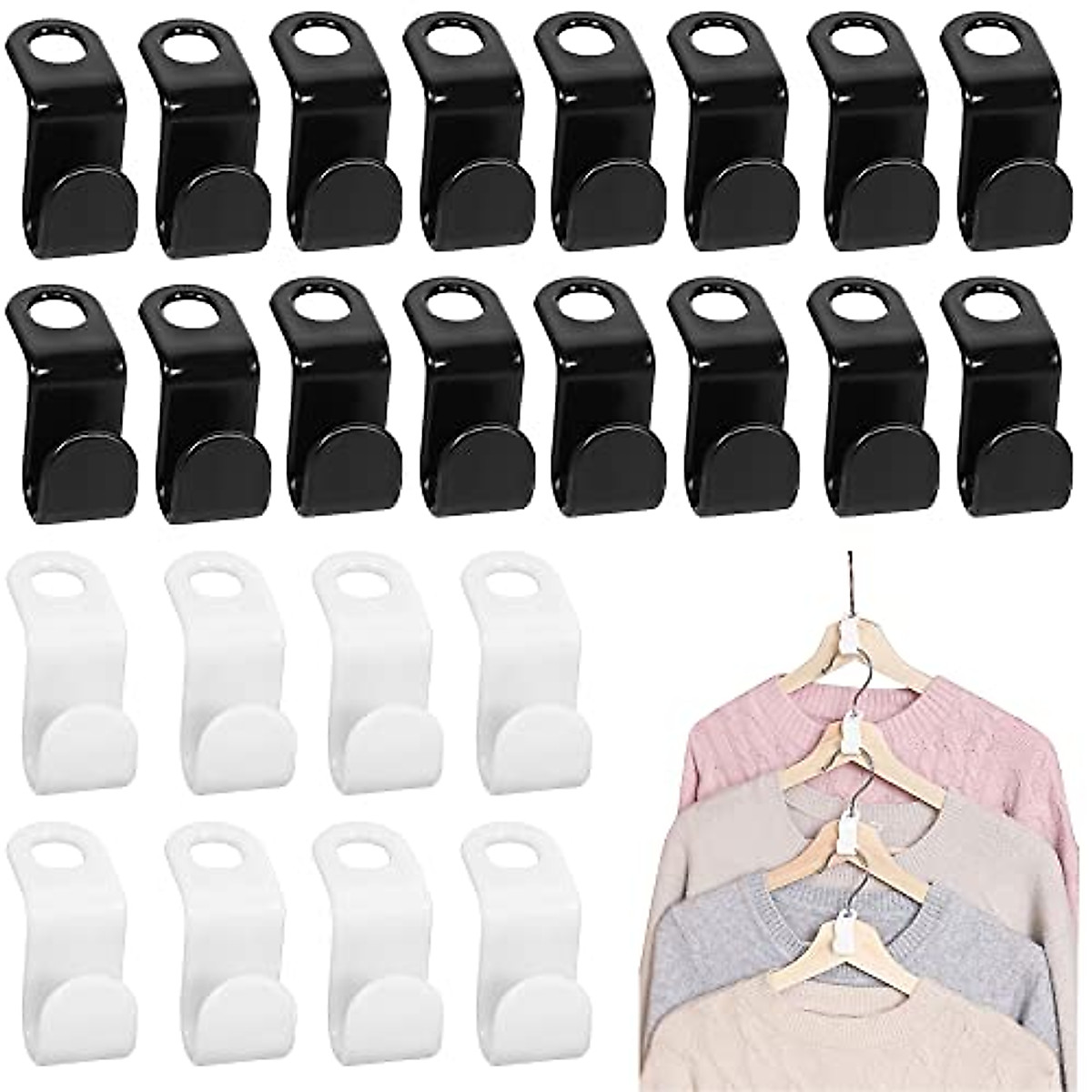 100Pcs Clothes Hanger Connector Hooks, Super Space Saving for Closet Heavy Duty Cascading Hanger Extender Hooks Plastic Closet Hanger Organizer (White & Black)