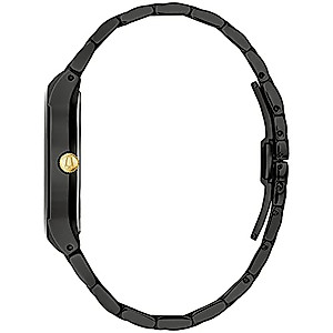 Bulova Men's Modern Black Ion-Plated Stainless Steel 3-Hand Calendar Date Quartz Watch, Gold Tone Accents and Diamond Dial, 40mm Style: 98D166