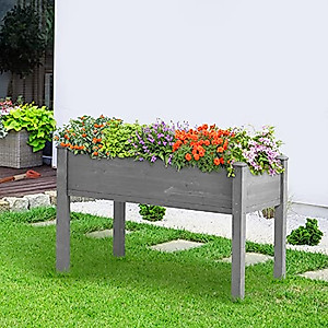 Raised Garden Bed with Legs, 48x24x30'', Outdoor Wood Elevated Planter Box, Grey Cedar, Thick Legs, w/Liner