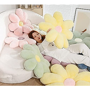 Faux Fur Flower Pillow Super Soft and Cute Floor Pillow Flower Shaped Decorative Throw Pillow Comfortable Seat Cushion Plush Flower Cushion (23.6inch, Pink)