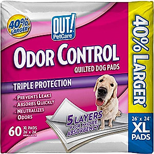 OUT! Odor Control Extra Large Dog Pads | Absorbent Pet Training and Puppy Pads | 60 Pads | 26 x 24 Inches