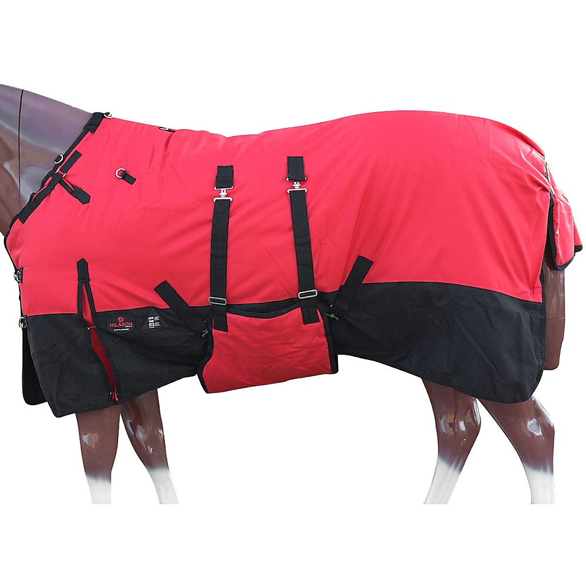 Red 78 in HILASON 600D Winter Waterproof Poly Horse Blanket Belly Wrap Red | Horse Sheet | Horse Turnout Sheet | Horse Sheets for Winter | Waterproof Turnout Sheets for Horses