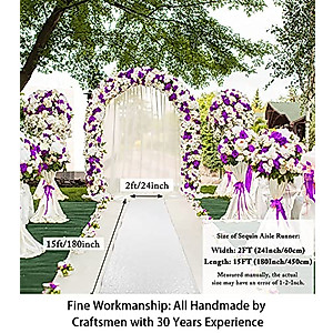 White Aisle Runners for Weddings 2FTx15FT Sequin Fabric Aisle Runner Outdoor Indoor Party Supplies 15FT Long Glitter Bridal Ceremony Carpet Runner for Birthday Prom Hallway Deocration