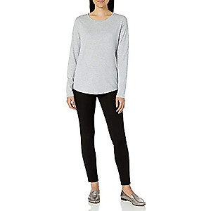 Amazon Essentials Women's Classic-Fit 100% Cotton Long-Sleeve Crewneck T-Shirt, Light Grey Heather, Large
