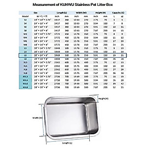 KUNWU Stainless Steel Food Grade 20" x 14" x 6" Extra Large Cat Litter Box with Silver Scoop Set