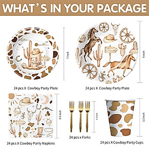 APOWBLS Western Cowboy Party Decorations Dinnerware - Wild West Party Supplies, Paper Plate, Cup, Napkin, Fork, Western Cowboy Rodeo Theme Birthday Baby Shower Decorations Tableware | Serve 24 Guests