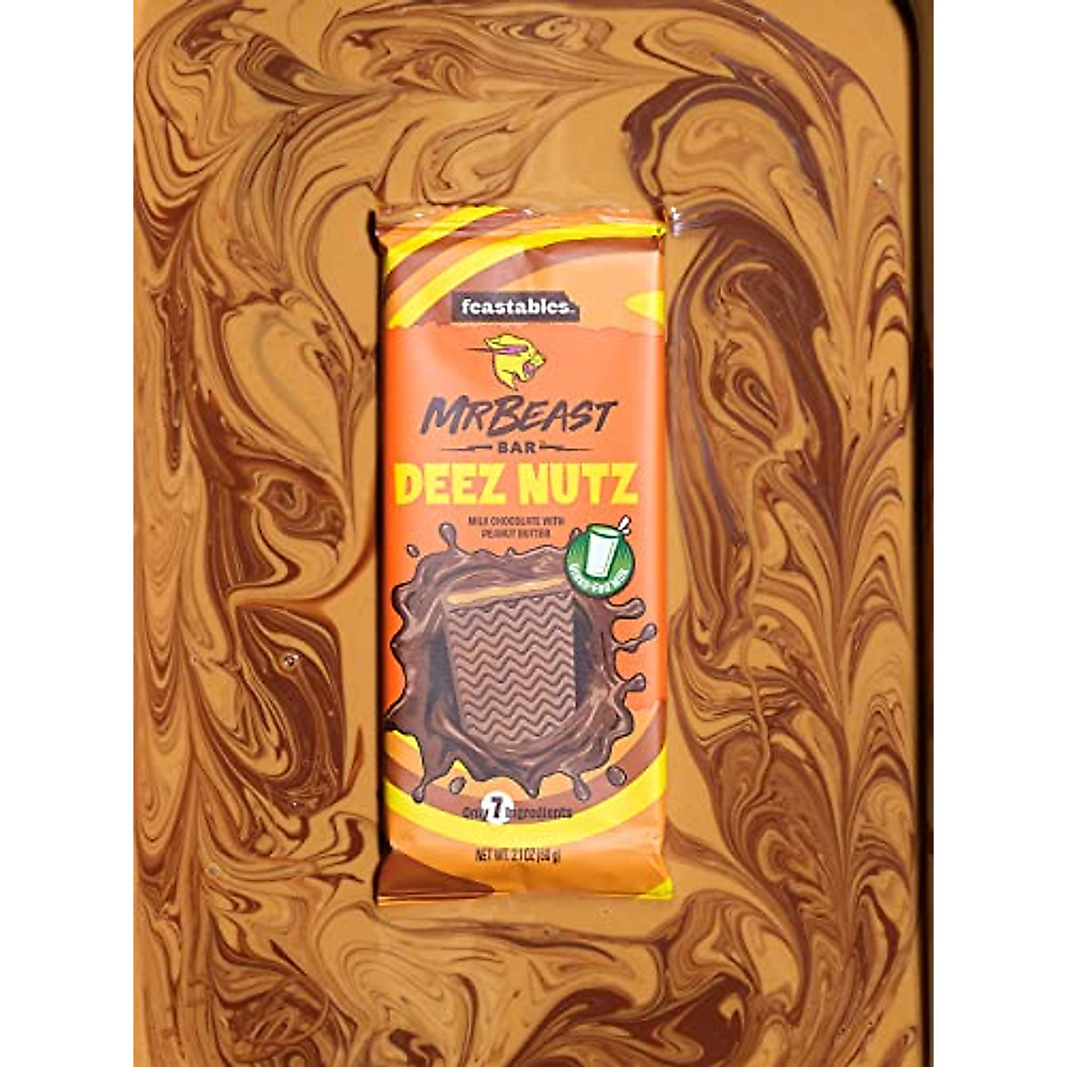 Feastables MrBeast Milk Chocolate Bars with Peanut Butter - Deez Nuts - Made with Grass-Fed Milk Chocolate and Organic Cocoa. Only 7 Ingredients, 10 Count