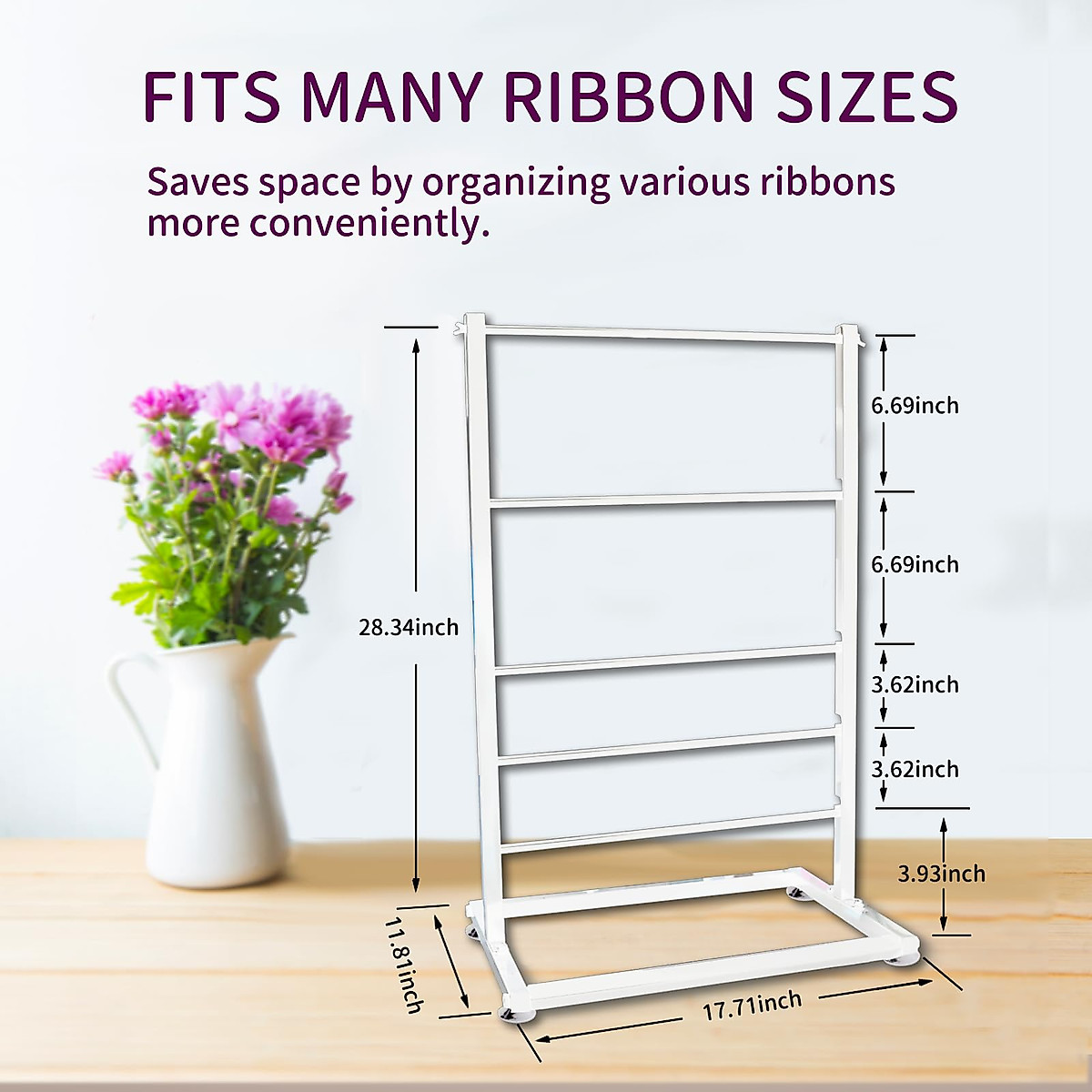 Mannxitzdy 5 Tier Ribbon Holder Organizer Rack, Ribbon Organizer, Ribbon Organizer Storage Ribbon Rack for Craft Room, Flower Store, Cake Shop, White
