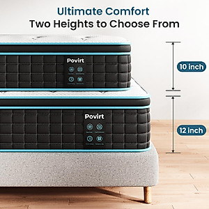 Povirt Twin Mattress, 12 Inch Hybrid Twin Size Mattress in a Box, Cool Memory Foam and Pocket Coils Innerspring Mattress for Pressure Relief & Motion Isolation, Medium Firm Feel