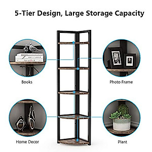 Tribesigns Corner Plant Stand Indoor, Rustic 5 Tier Corner Shelf Stand Furniture for Living Room, Bathroom, Kitchen (Metal&Wood)