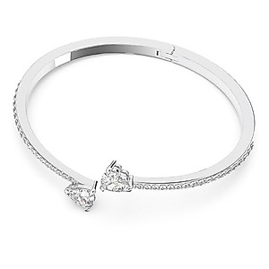 SWAROVSKI Mesmera Bangle Bracelet, Heart-Shaped Clear Crystals on a Rhodium Finish Cuff, Size M, from the Attract Soul Collection