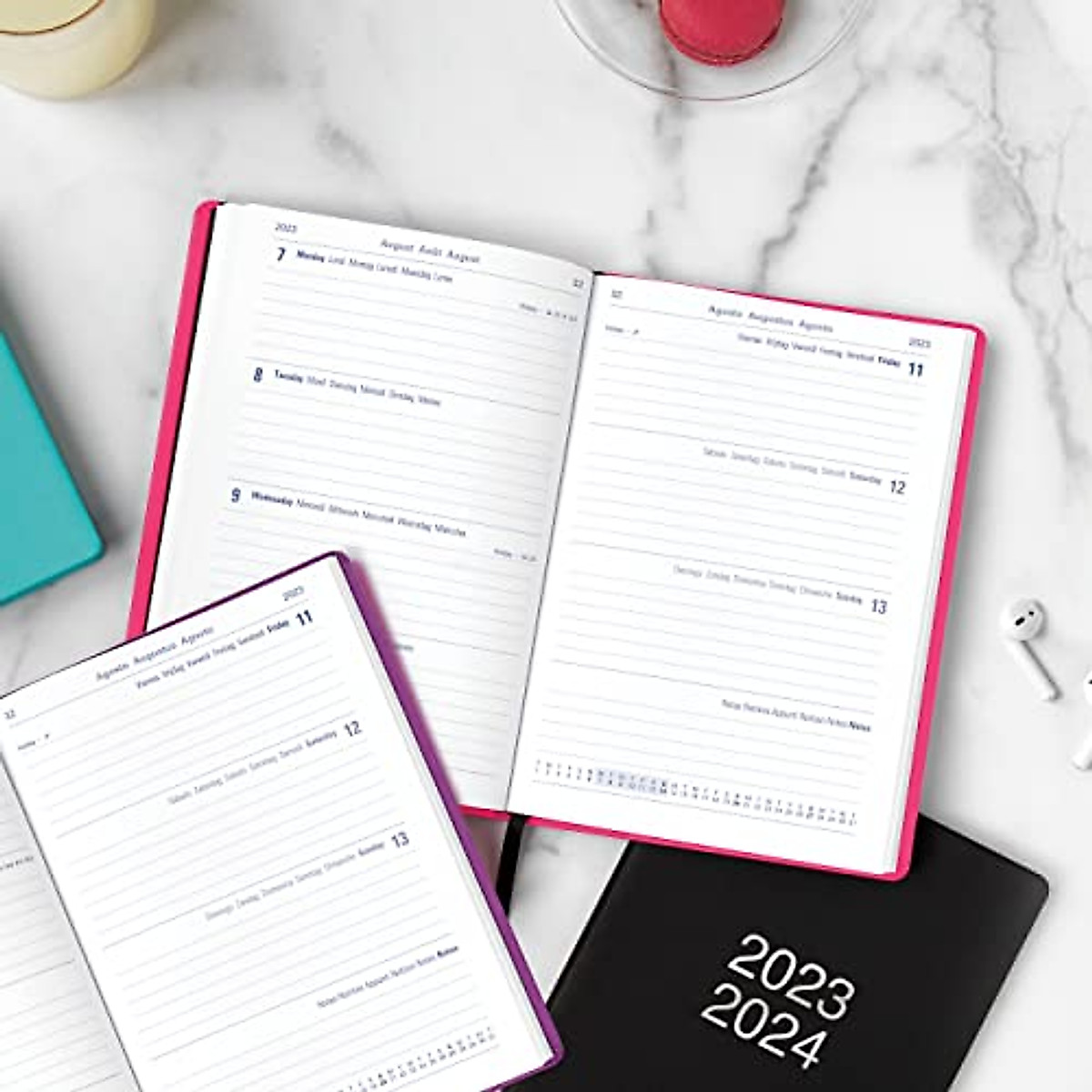 Letts of London Dazzle Academic Weekly Planner, August 2023 to July 2024, Week-to-View, Sewn Binding, Multilingual, A5 Size, 8.25" x 5.875", Purple (C031116-24)