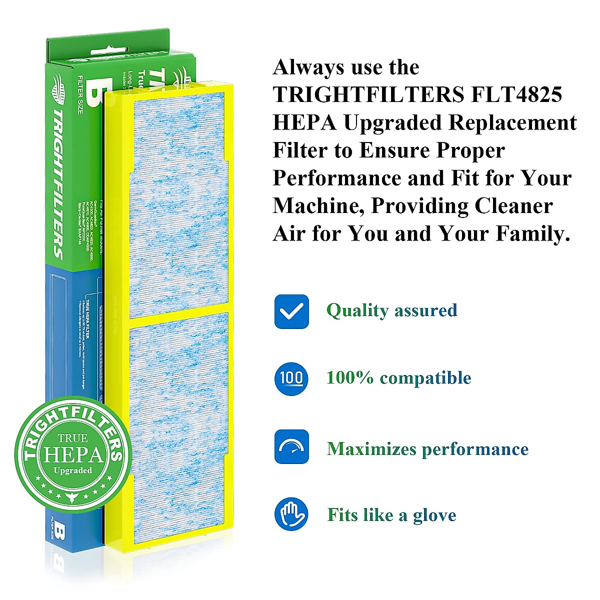 TRIGHTFILTERS FLT4825 True HEPA Upgraded Replacement Filter B, Compatible with Germ Guardian Air Purifier AC4300BPTCA, AC4300WPT, AC4900CA, AC4825, AC4825W, CDAP4500BCA, CDAP4500WCA, AP2200CA (1 Pack)