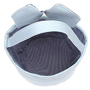 Easter Bunny Basket Seersucker Egg Bags for Kids,Personalized Candy Egg Basket Rabbit Boy Girl Gift Buckets with Fluffy Tail Gifts Bags for Easter(Blue)